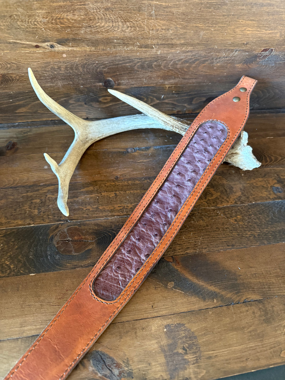 Brown ostrich skin rifle sling – Silver Leathers